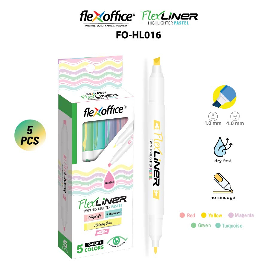 FlexOffice FlexLiner Pastel Highlighter (Set Of 5) FO-HL016 | Shopee ...
