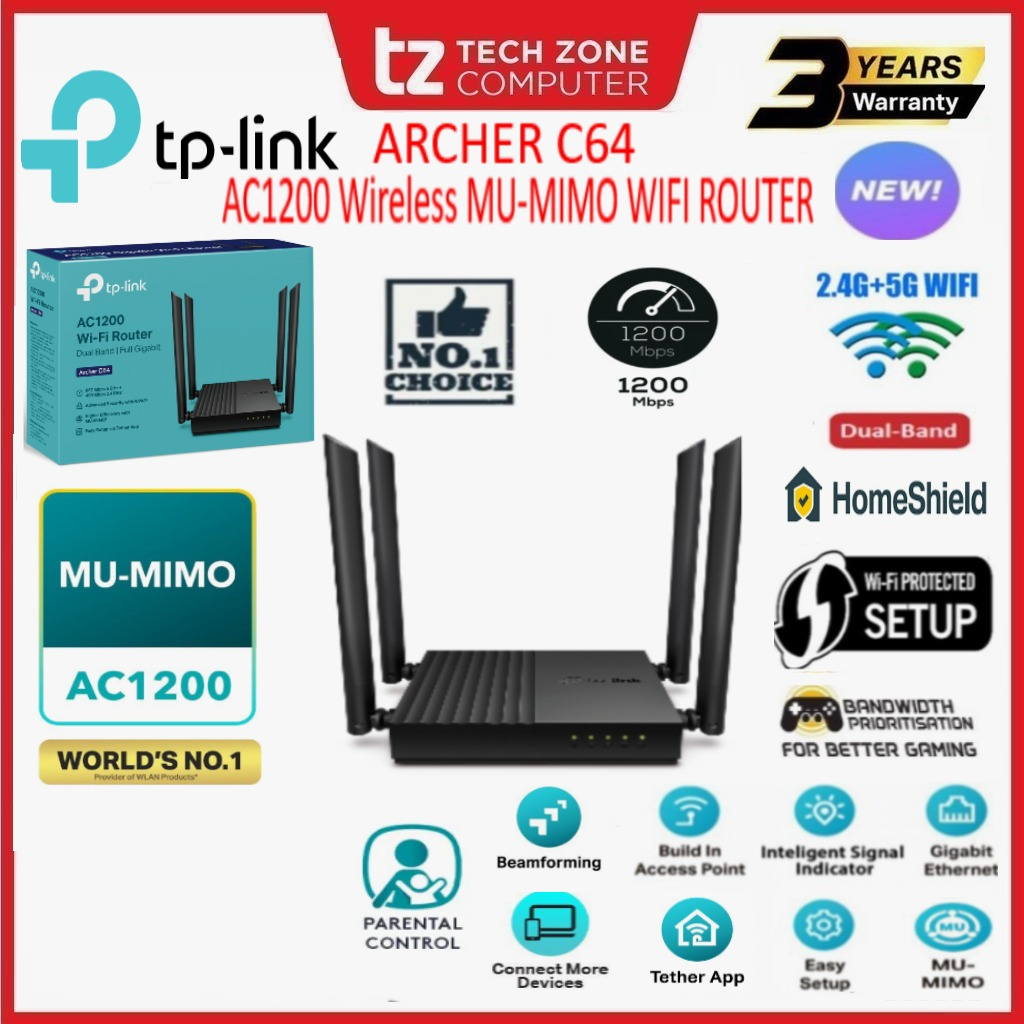 TP-LINK Archer C64 AC1200 Wireless MU-MIMO WiFi Router | Shopee Malaysia