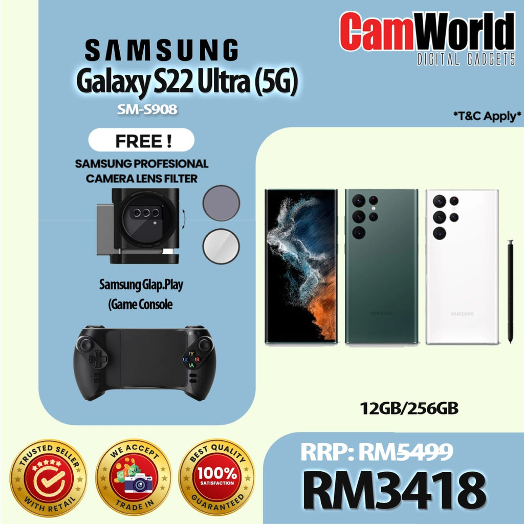 Samsung Galaxy S22 Ultra 5G ( SM-S908 ) (12GB + 256GB) With Filter & Glap Console | Shopee Malaysia