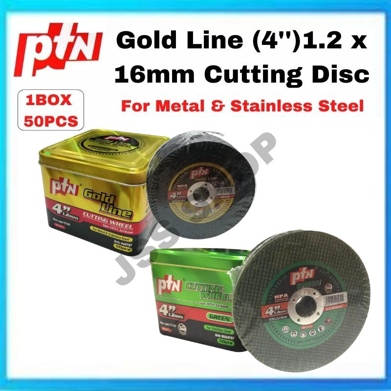 PTN Gold Line/Green 4'' x 1.2 x 16mm Cutting Disc For Metal & Stainless Steel 50PCS(1BOX ...