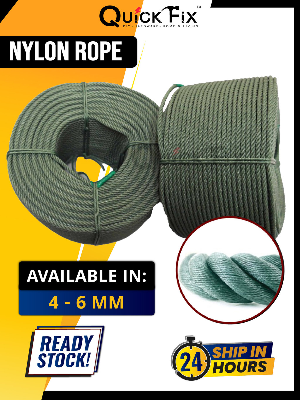 QuickFix [1 Meter] Nylon PE Rope Green 1 Meter x 4mm 5mm 6mm Tali Hijao ...