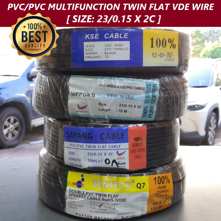 100% PURE COPPER 23/0.15 X 2C PVC/PVC Multifunction Twin Flat VDE Cable ...