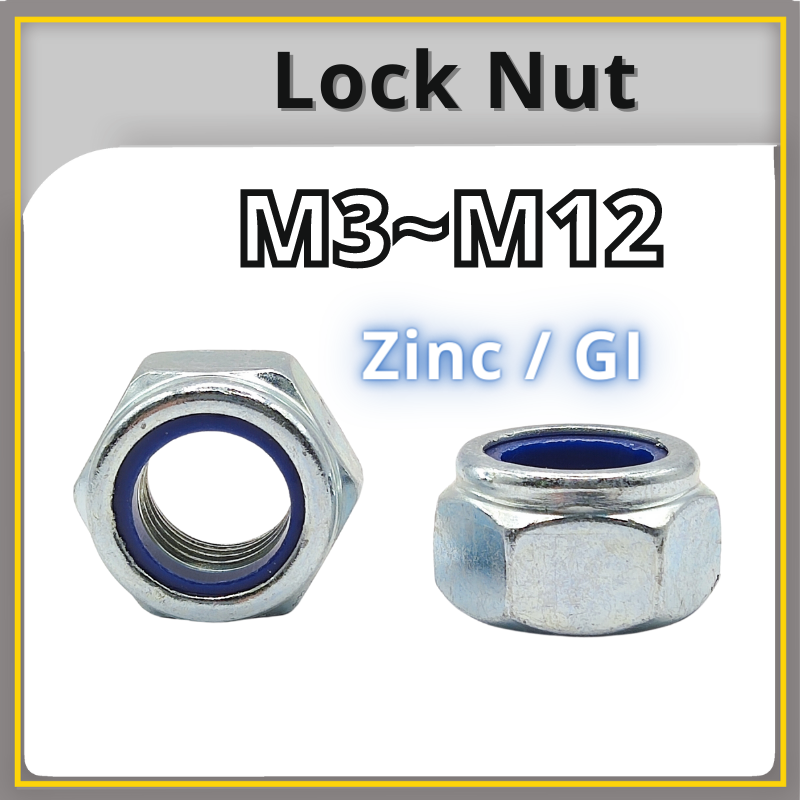 Nylon Lock Nut DIN985 | Zinc Plating | M3 M4 M5 M6 M8 M10 M12 | Nyloc Nut Hexagon Locknut ...