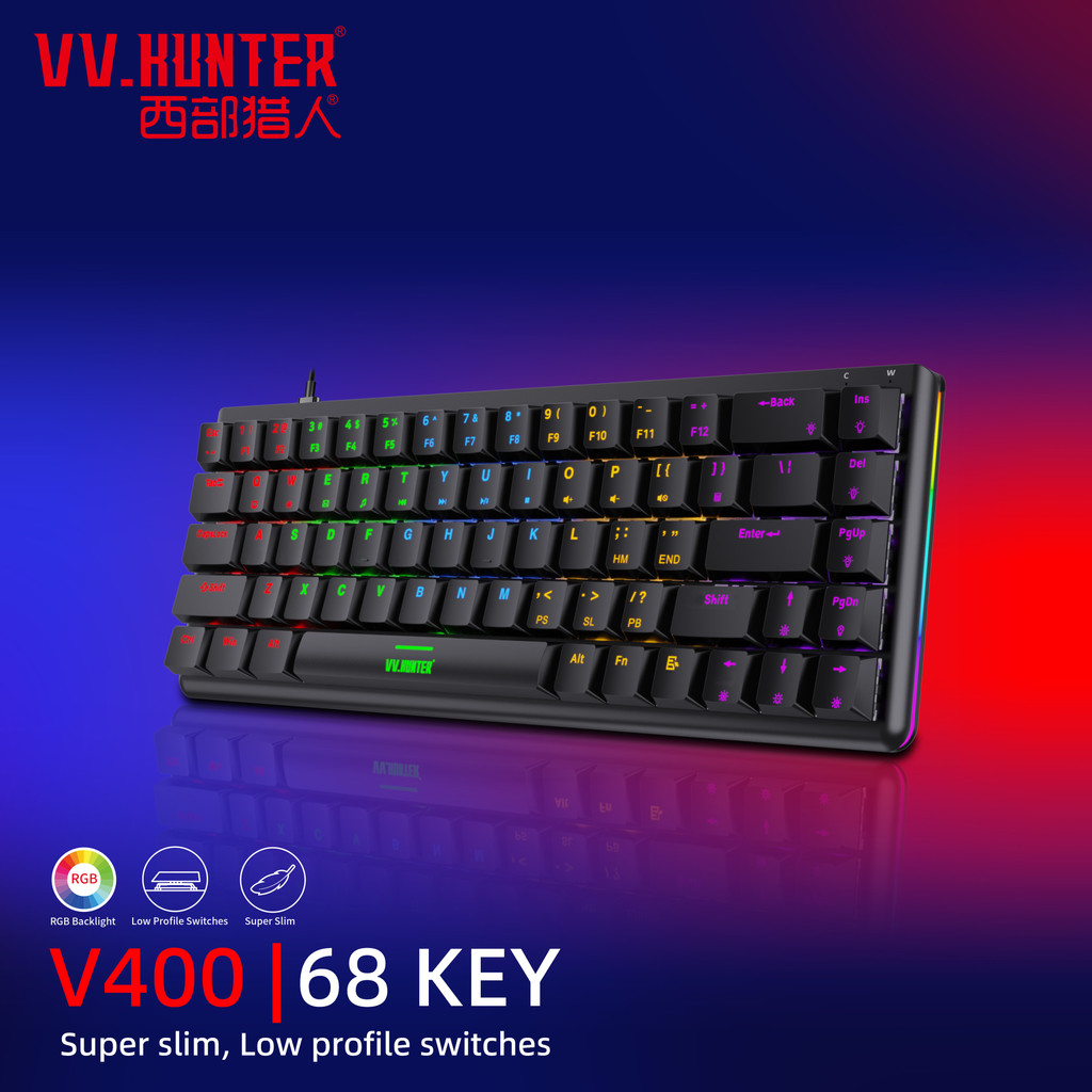 VV.HUNTER V400 68 Keys Super Slim Low Profile Switches RGB Mechanical ...