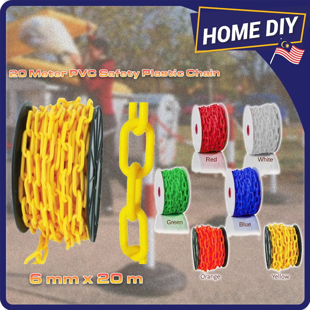 PVC SAFETY PLASTIC CHAIN 6MM X 20METER (YELLOW / WHITE / RED) / RANTAI ...