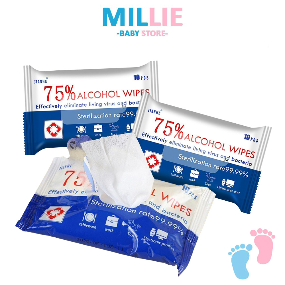 MILLIE 75% Alcohol Portable Sanitizing Wet Tissue Disposable Kids ...