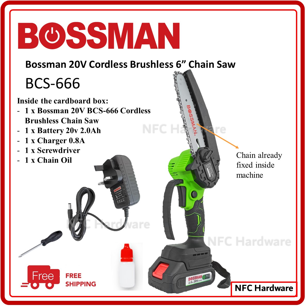 [Free Shipping] BOSSMAN BCS-666 20V Cordless Brushless 6" Chain Saw ...