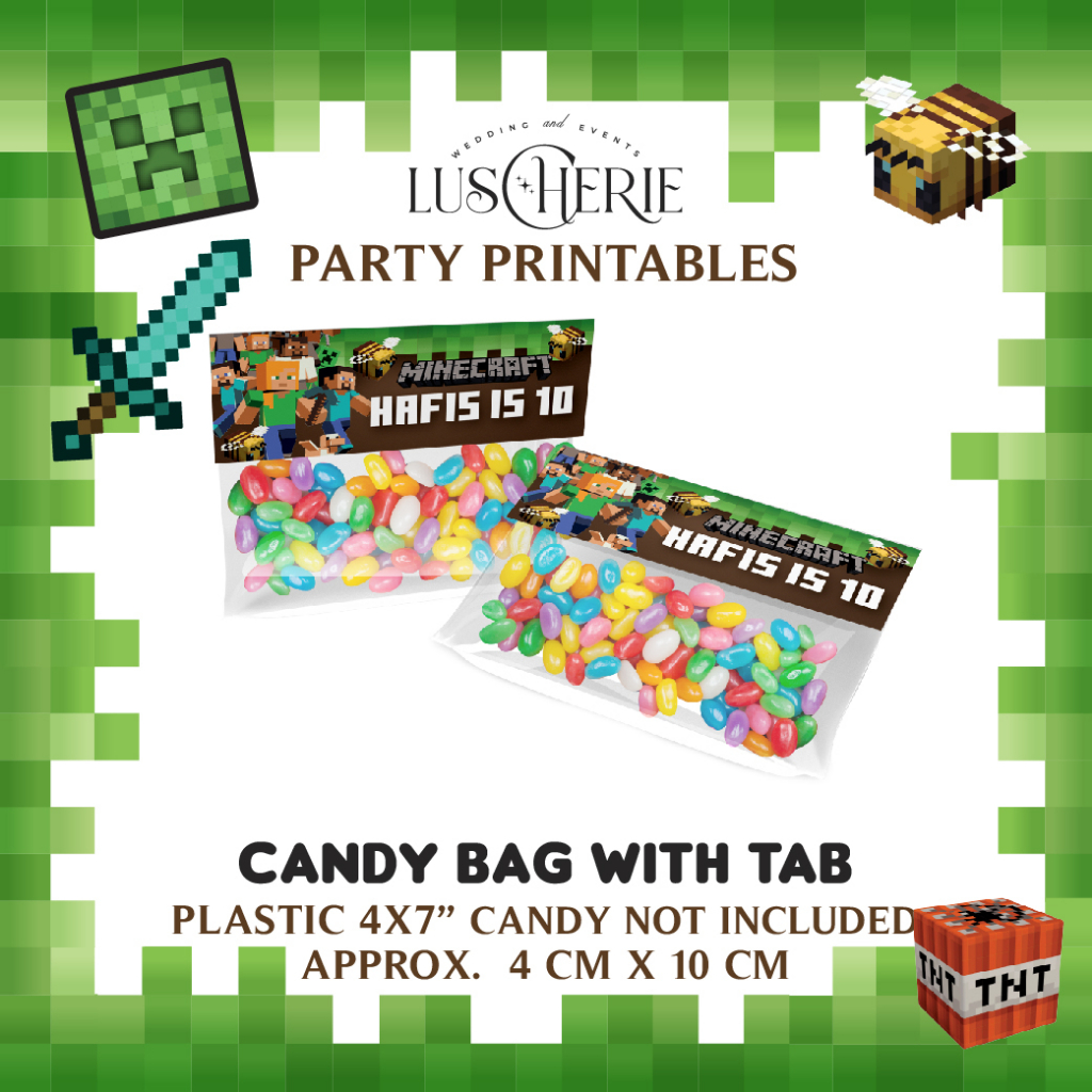 Minecraft Birthday Party Sticker Pack Cake Topper Bottle Wrapper ...