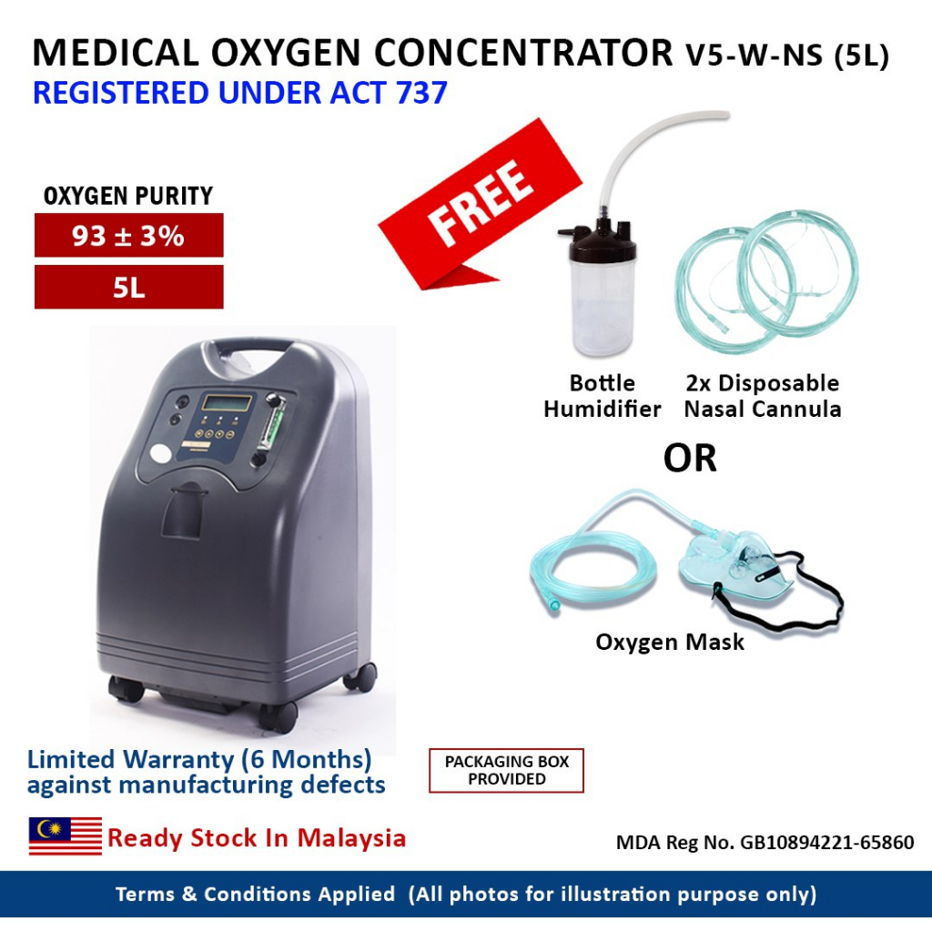 [𝐌𝐃𝐀 𝐀𝐏𝐏𝐑𝐎𝐕𝐄𝐃] Oxygen Concentrator with Bottle Humidifier & Nasal ...