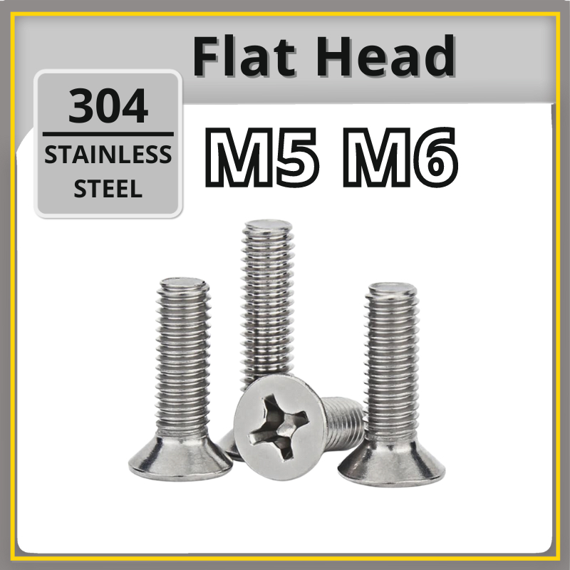 M5 M6 CSK Phillips Flat Head Screw JIS | SUS 304 Stainless Steel Grade A2-70 | Countersunk Screw ...