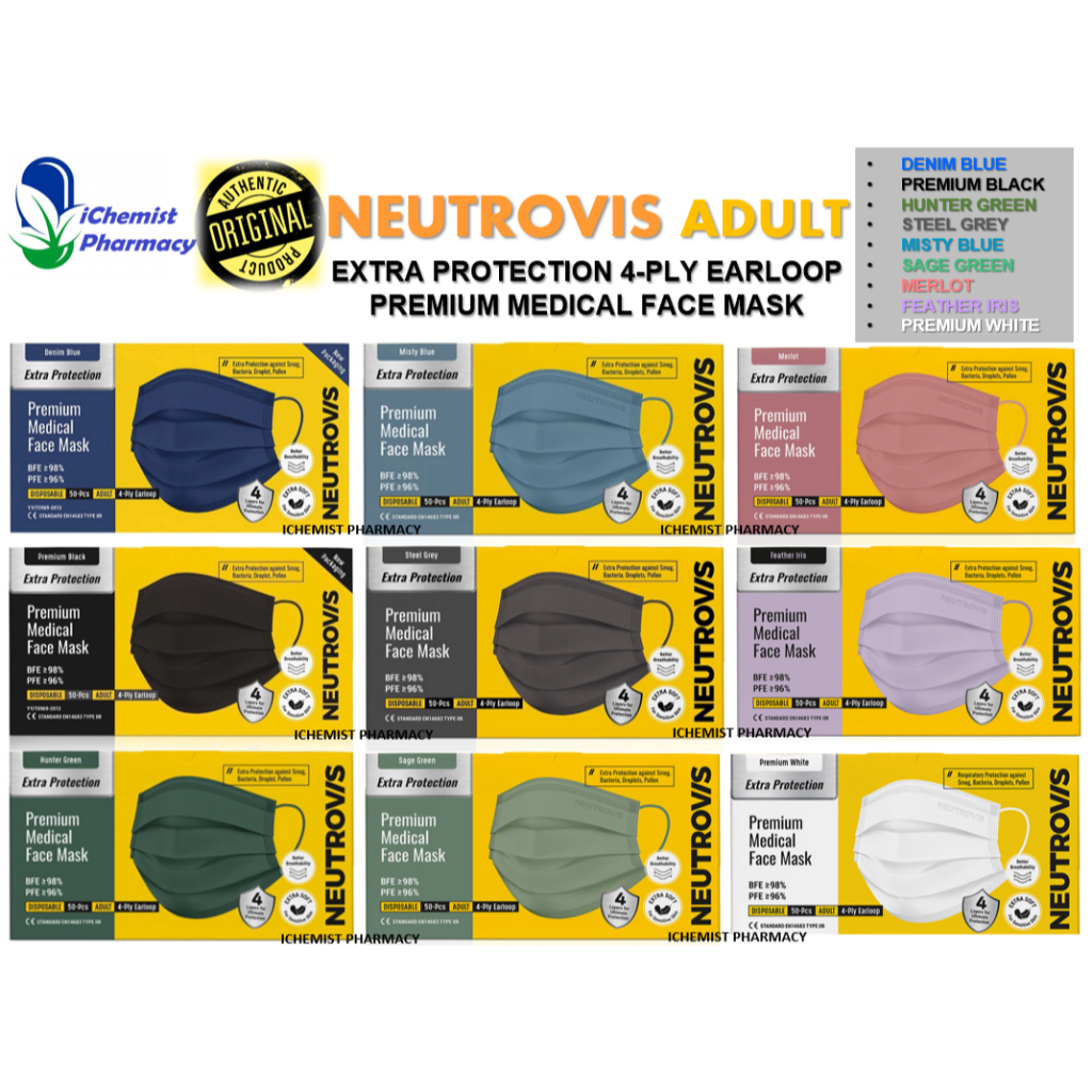 [ADULT] NEUTROVIS ADULT PREMIUM 4 PLY MEDICAL FACE MASK 50'S - BLACK ...