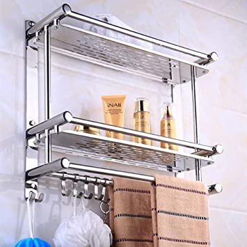 Double Layer Towel Rack Wall Mounted Towel Rail Stainless Steel Double ...