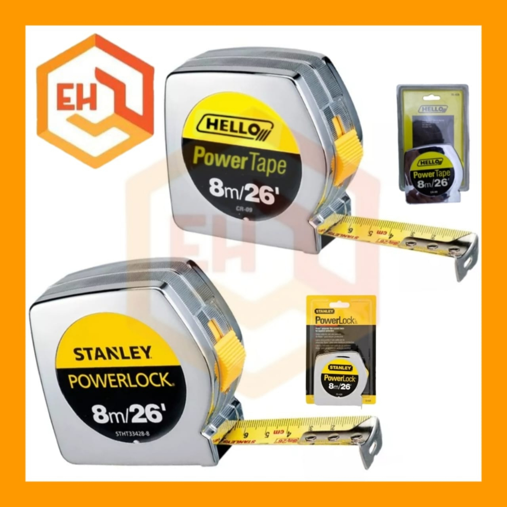 STANLEY POWER LOCK TAPE RULE 33-428 8.0MX26' / HELLO MEASURING TAPE 8M ...