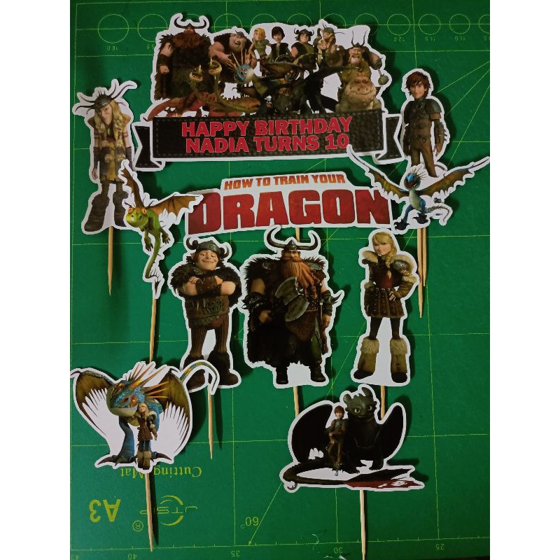 HOW TO TRAIN YOUR DRAGON CAKE TOPPER (FREE ADD NAME) | Shopee Malaysia