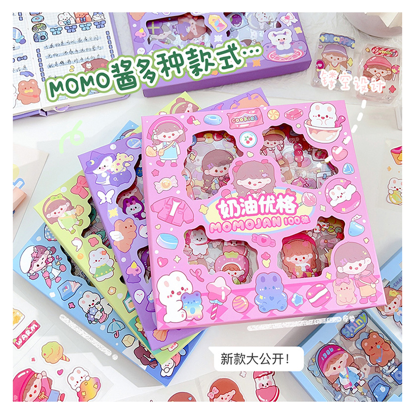 100/200 Sheets Momo Colorful Cute PET Waterproof Cartoon Journal ...