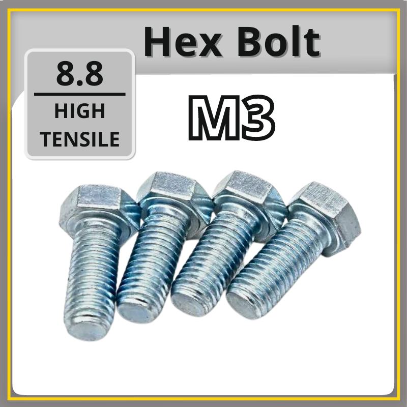 M3 Hex Bolt DIN933 | Grade 8.8 High Tensile Steel | Zinc Plating | Full ...