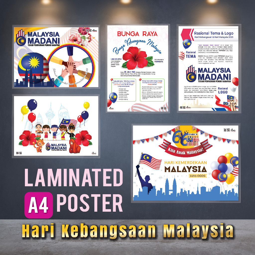 A4 Hari kemerdekaan laminate poster hari kebangsaan malaysia flag bendera national day school ...