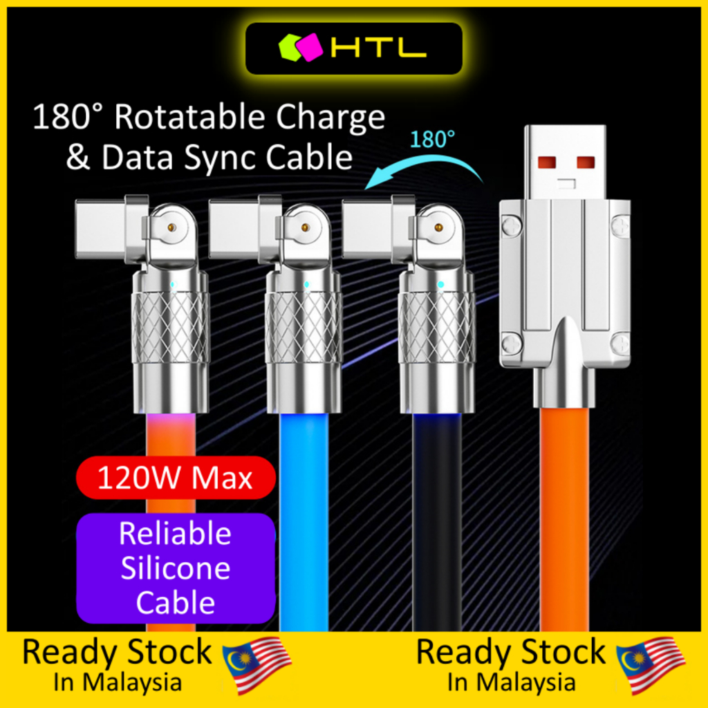 180 Degree Rotatable Type-C 120W Max, 6A, 1 Meter Super Fast Charge And ...