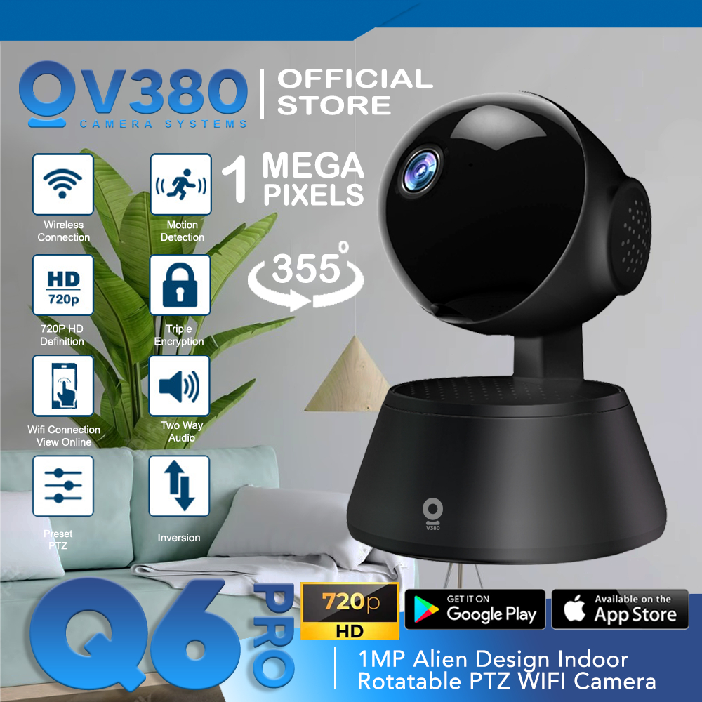 CCTV V380 Q6Pro (Black) 1MP | Alien Design Indoor Rotatable PTZ WIFI IP ...