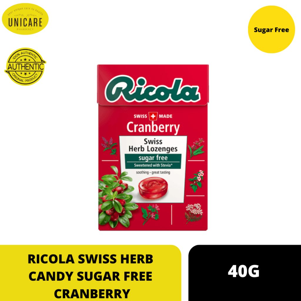 RICOLA SWISS HERB CANDY SUGAR FREE 40G (ORIGINAL/ALPIN FRESH/LEMONMINT/BLACKCURRANT/CRANBERRY ...
