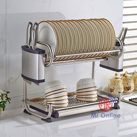 SUS304 High Quality Stainless Steel 2 Tier Dish Rack / Wall Type Multi Purpose / Rak Pinggan ...