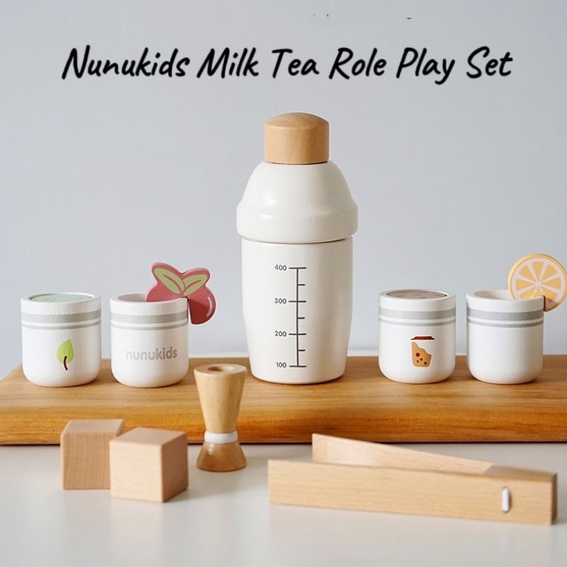 Nunukids Wooden Milk Tea Set Wooden Toy Role Play Kids Cooking Toy Play ...