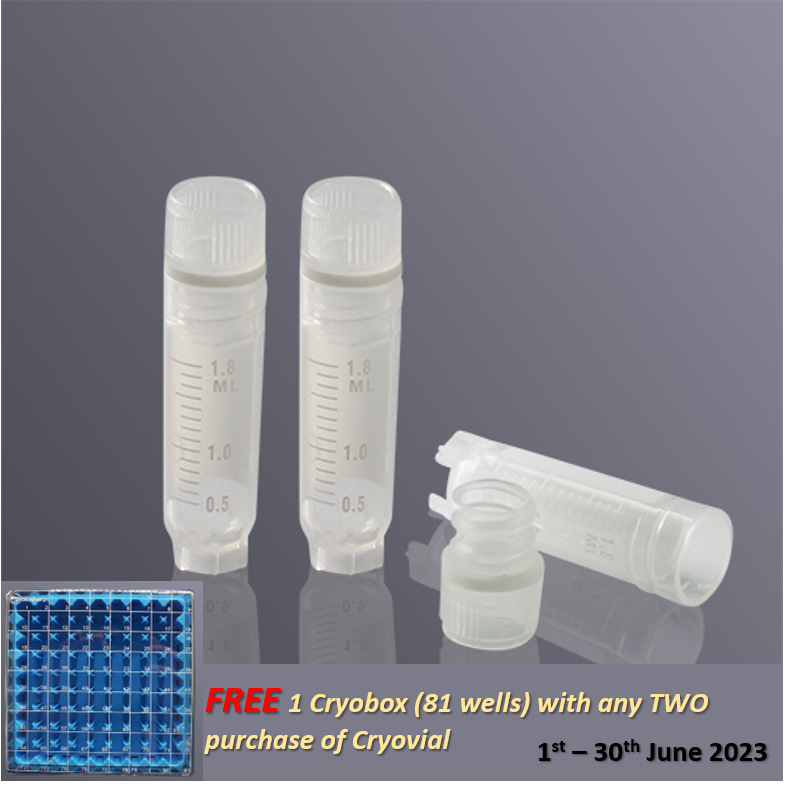 BIOSHARP 2.0ml Cryovial Internal & External Thread, Sterile (White cover / Transparent tubes ...