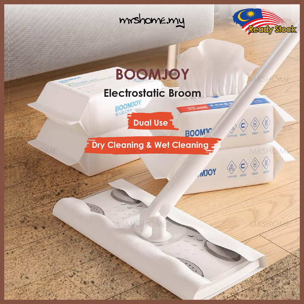 BOOMJOY Broom With Dry Wipes & Wet Wipes/ Electrostatic Broom/ Sweeper ...