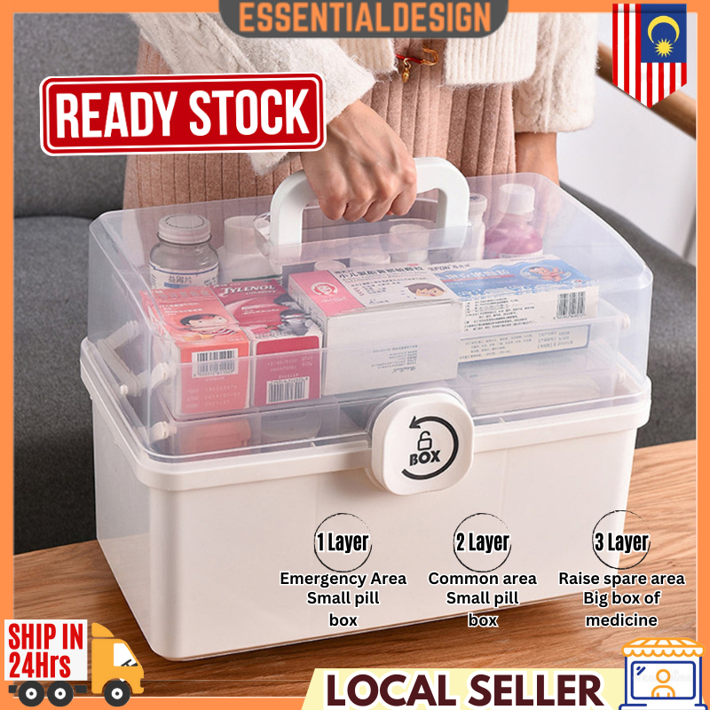 3 Tier Compact First Aid Kit Large Storage Box Transparent Multi ...