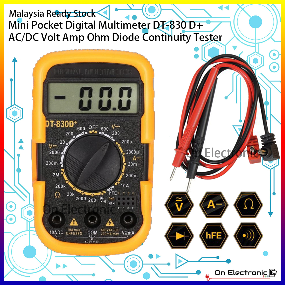 Mini Pocket Digital Multimeter DT-830D+ AC/DC Volt Amp Ohm Diode ...