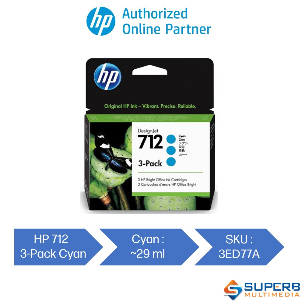 HP 712 3-pack 29-ml 3ED77A Cyan 3ED78A Magenta 3ED79A Yellow DesignJet ...