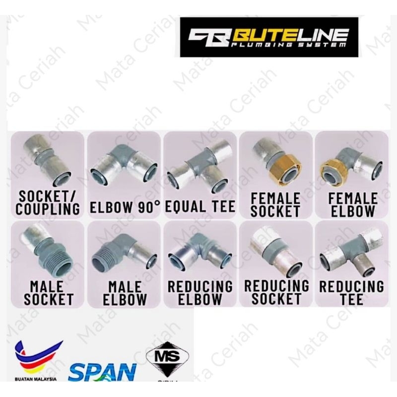 BUTELINE PB Fittings 22mm Straight Inline Coupling Socket Equal Elbow ...