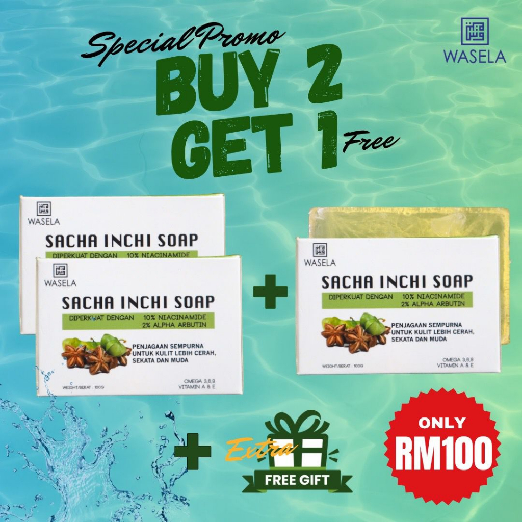 2 x Wasela Sabun Sacha Inchi Original BUY 2 FREE 1 + FREE GIFT ...