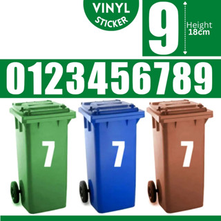(Ready Stock) Number 18cm 28cm (H) - Vinyl Decal Sticker for Dustbin ...