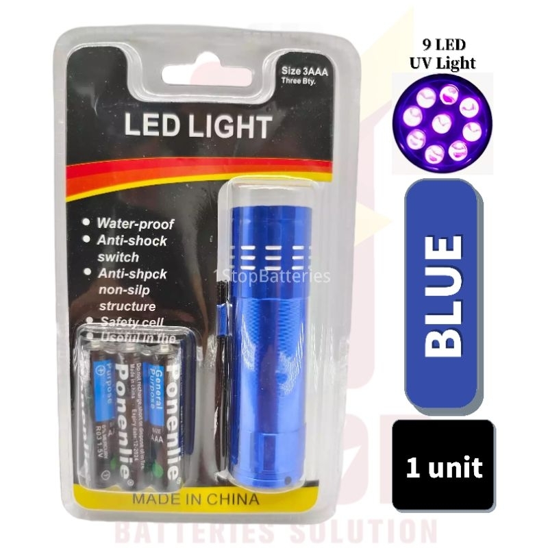 Metal Mini Torchlight 9 LED White Light & UV Lamp Included with 3*AAA ...