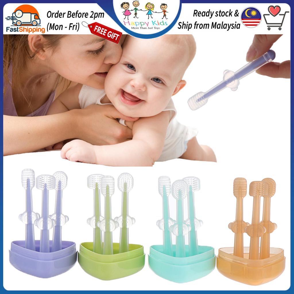 [Happy Kids] Infant Toothbrush Combination Set 3 Pcs Silicone Training ...