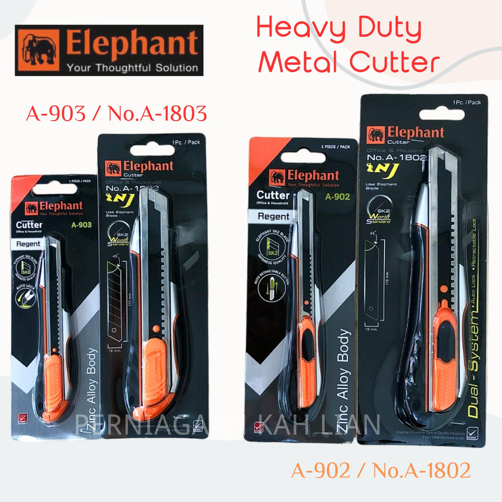 Elephant Anti Rust Sharp Heavy Duty Cutter Knife 9mm / 18mm blade Pisau ...