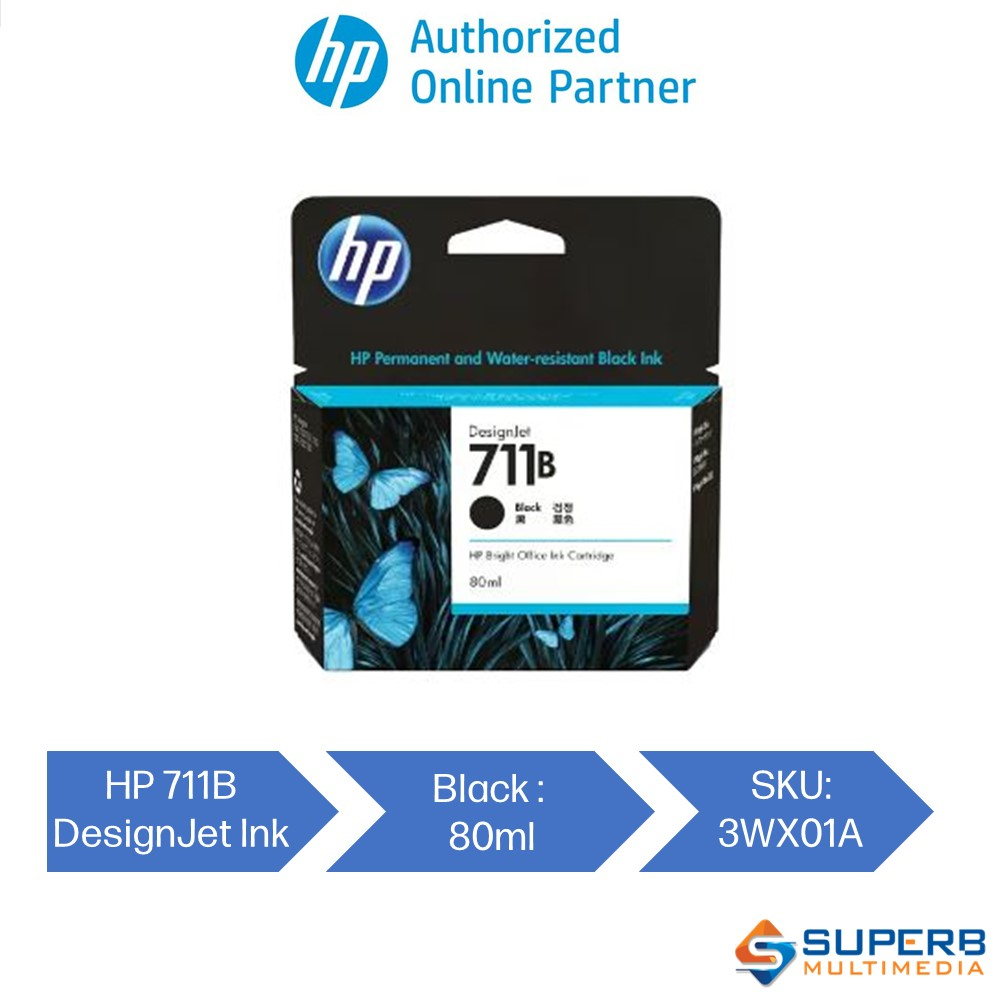 HP 711 BLACK 80ml Black [3WX01A] Ink Cartridge / Replacement 711 CZ133A ...