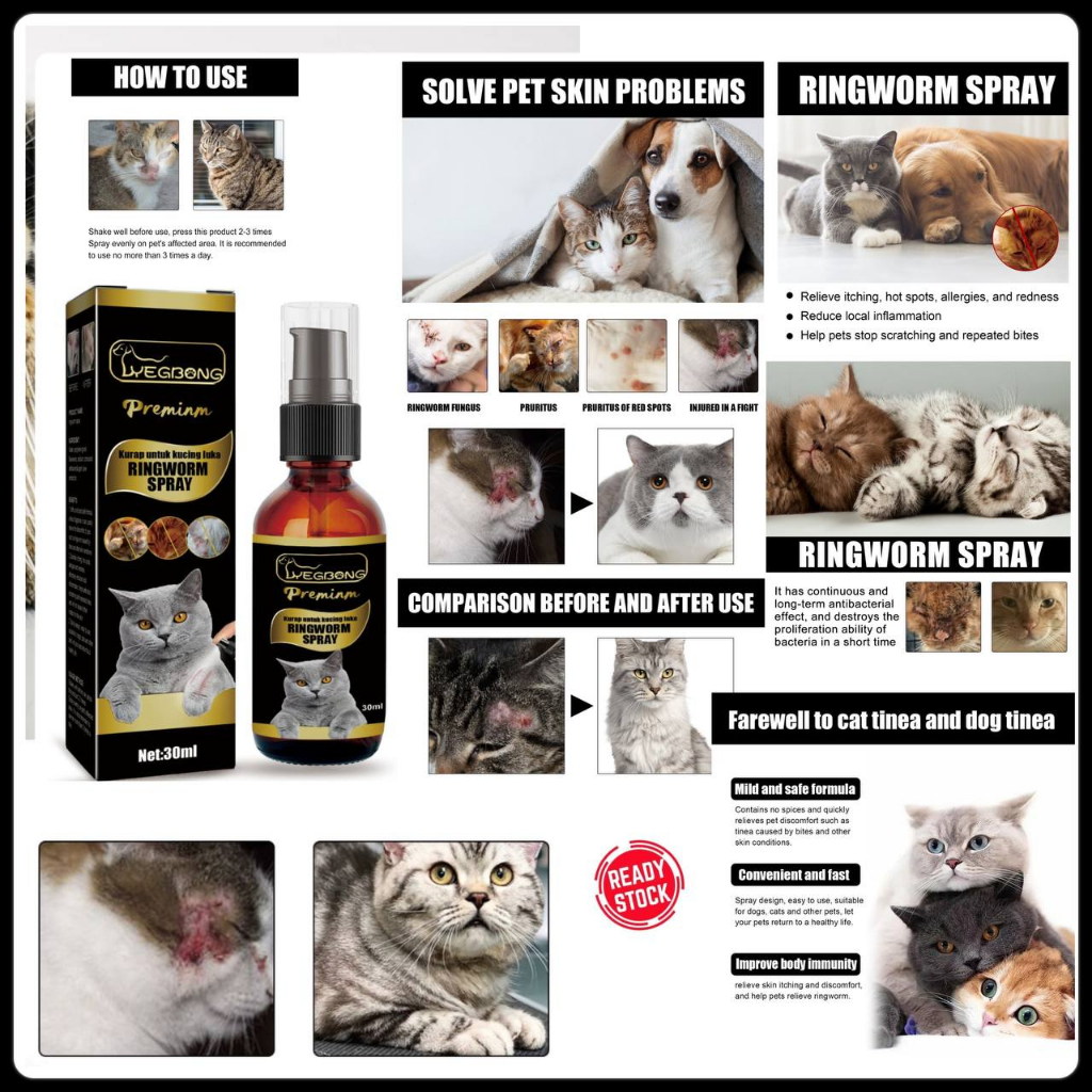 30ml Spray Kurap Kucing Anjing Berkesan Ubat Luka Kucing Fungus Kudis ...