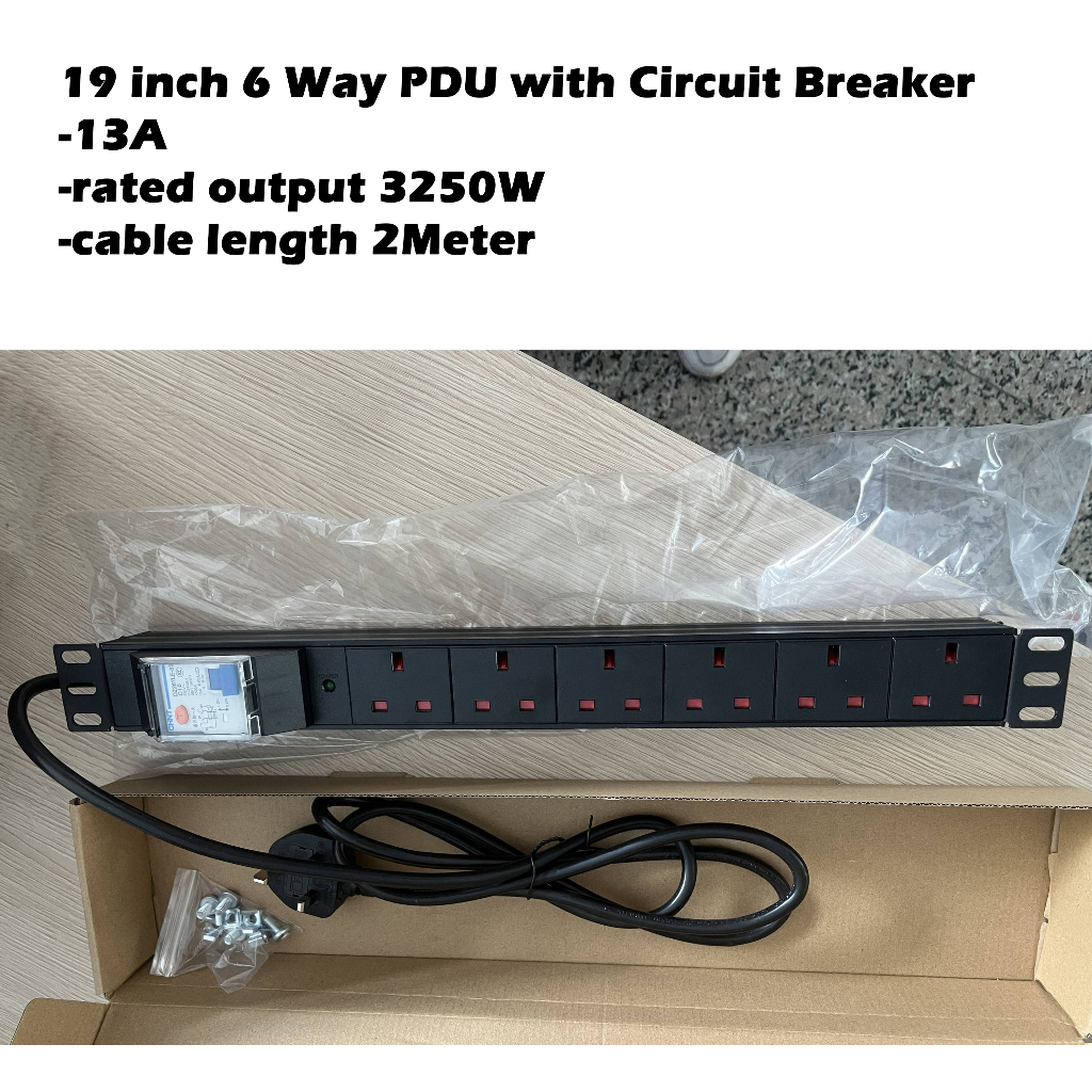 13A Server Rack Extension Socket 8 Way Power Distribution Unit Rackmount PDU 6 Output Socket ...