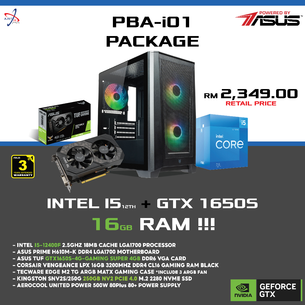 PC PACKAGE INTEL I5-12400F ( GTX1650S SUPER / RTX3050 / RTX3060 ...