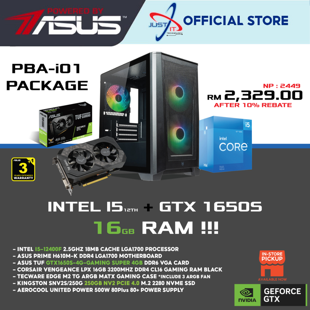 Powered by ASUS Gaming Pc Package INTEL I5-12400F / GTX1650 SUPER or ...