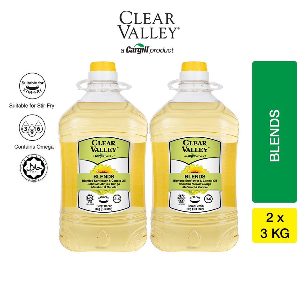 Clear Valley Blends Sunflower & Canola Cooking Oil (3kg/3.3L) [Bundle of 2] | Shopee Malaysia