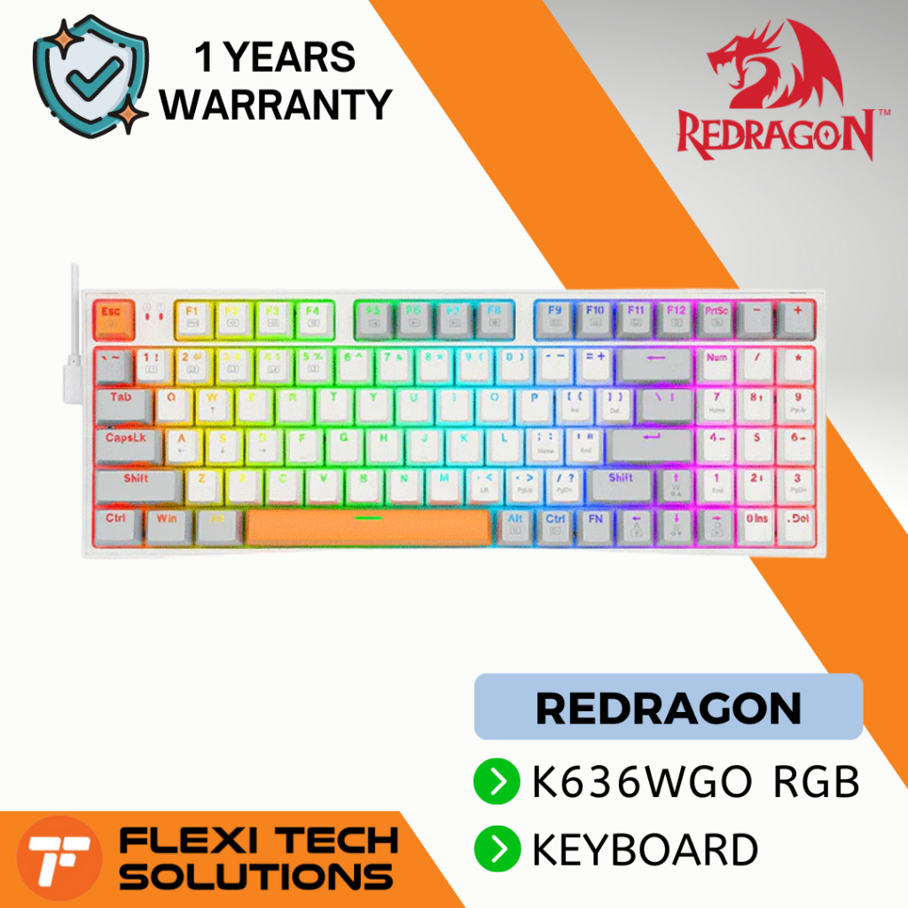 Flexi Tech REDRAGON Wired K636 WGO RGB KITAVA V2 Mechanical Gaming Keyboard Red Switch Hot ...