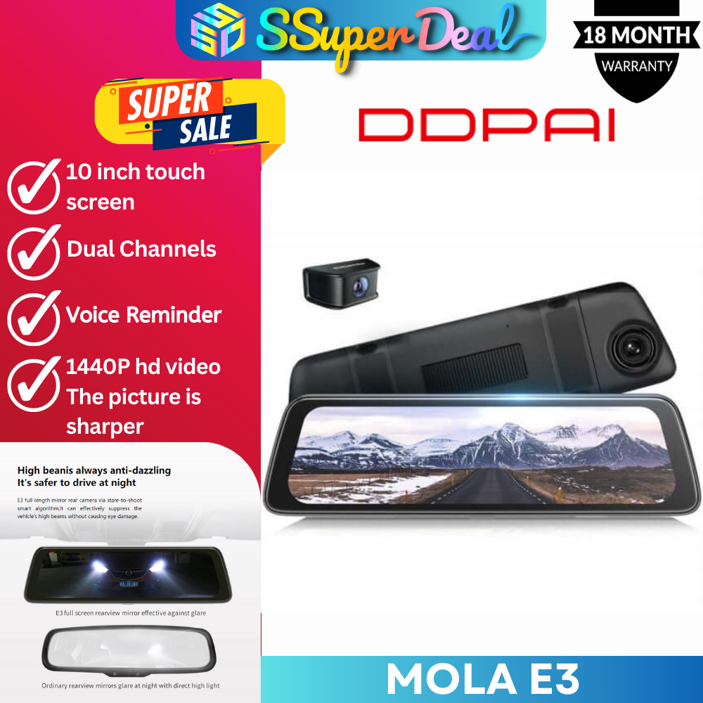 DDPAI Dashcam Mola E3 1440P Full HD Rearview Mirror Dash Cam DVR Car Camera Recorder | Shopee ...