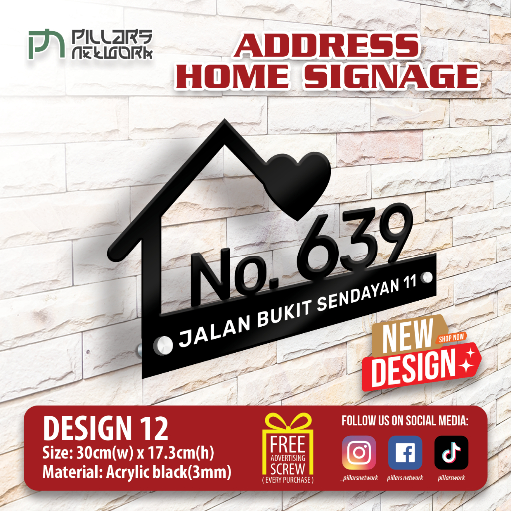 Custom Signage Rumah Plate Alamat Rumah Modern House Number Plat ...