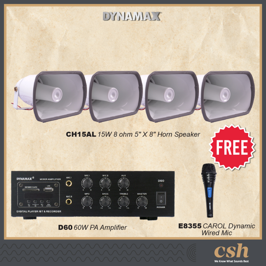 PA SYSTEM INDOOR DYNAMAX D60 60W PA Amplifier, CH15AL 15W 8 ohm 5" X 8 ...