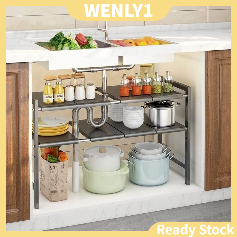 Rak Dapur Extendable Stainless Steel Kitchen Storage Shelf Under Sink ...