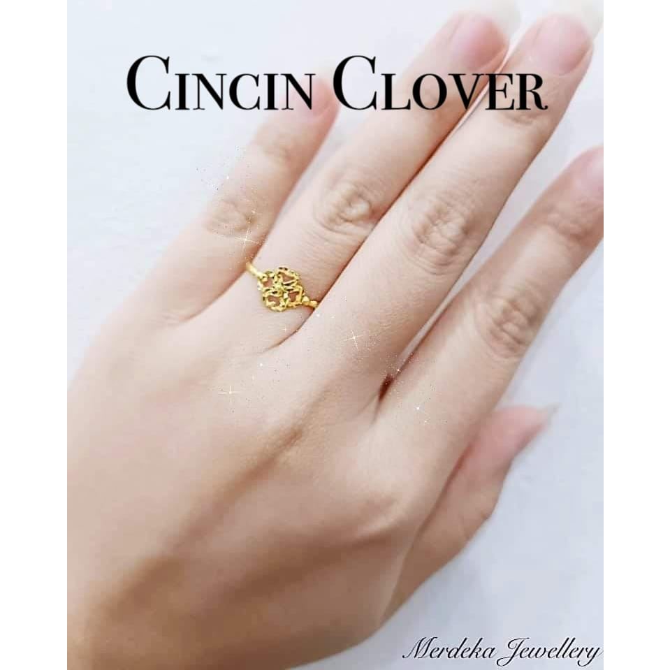 Merdeka 916 Gold Lucky Clover Rings / Cincin Bajet Bunga Clover Emas ...
