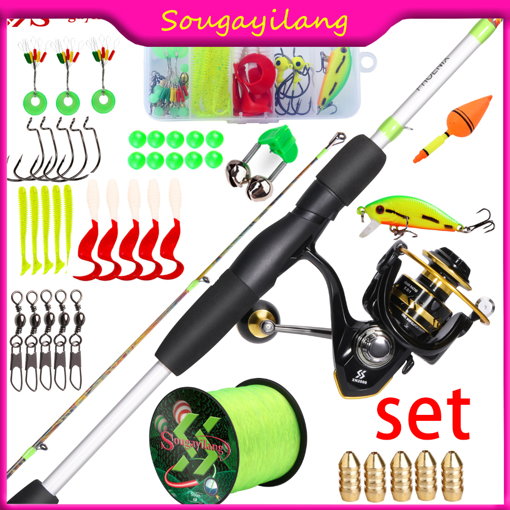 Sougayilang Fishing Rod Fishing Reel Set Spinning Carbon Fishing Rod ML ...